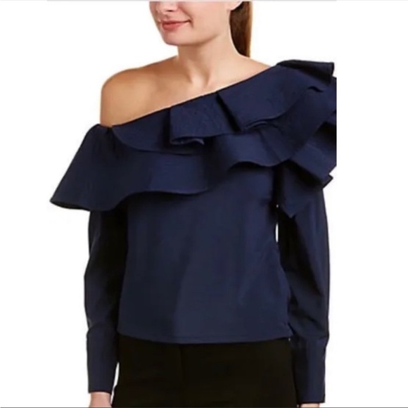 Gracia | Tops | Gracia Navy Ruffle Statement Sleeve Off The Shoulder ...